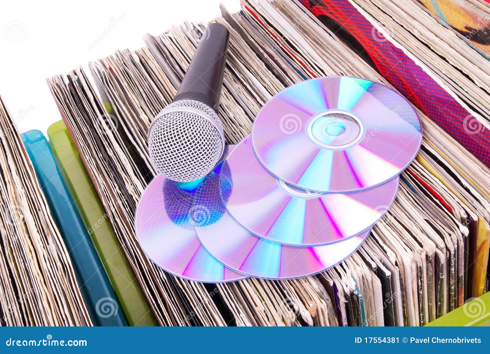 Microphone and Compact Disks on Records Stock Image - Image of ...