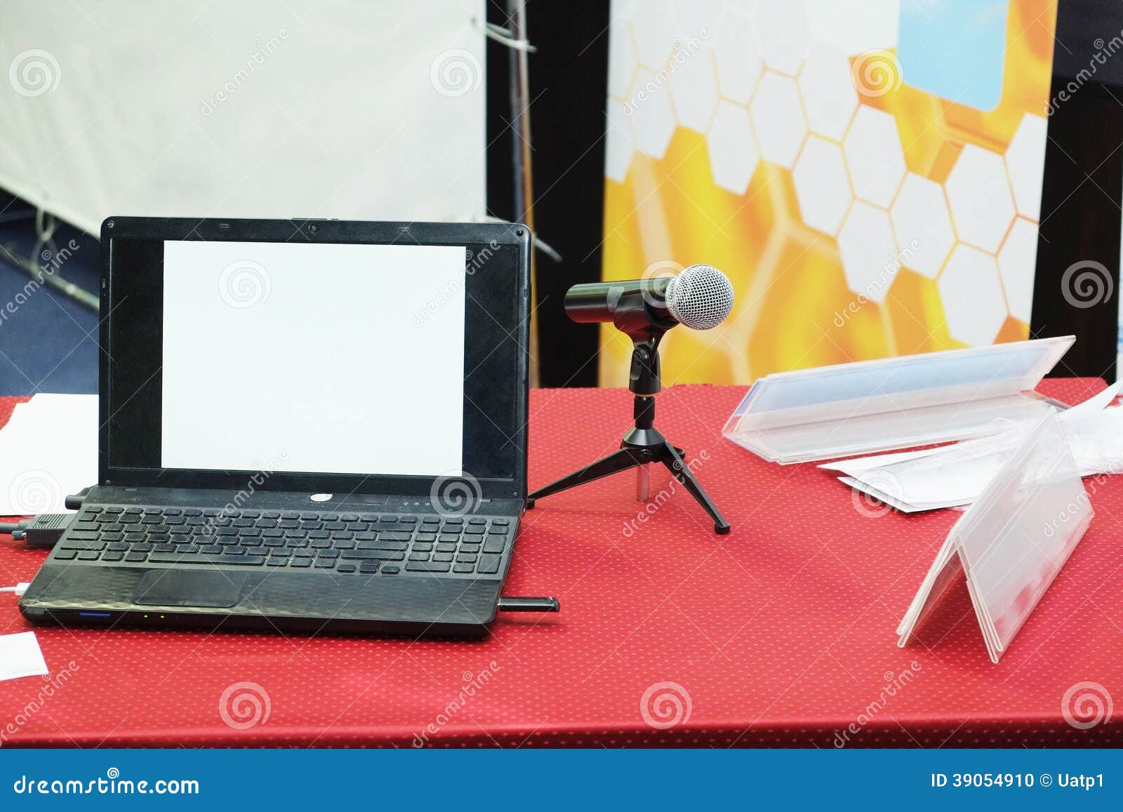 Microphone and Computer on the Desk in the Office Stock Photo - Image ...