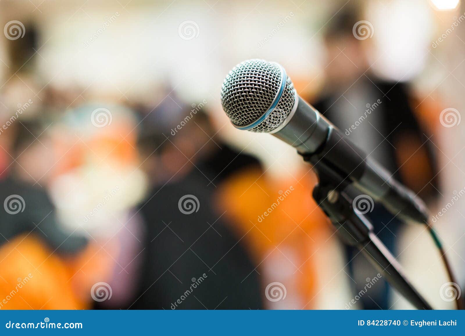 Microphone in Concert Hall, Conference or Stage Stock Photo - Image of ...