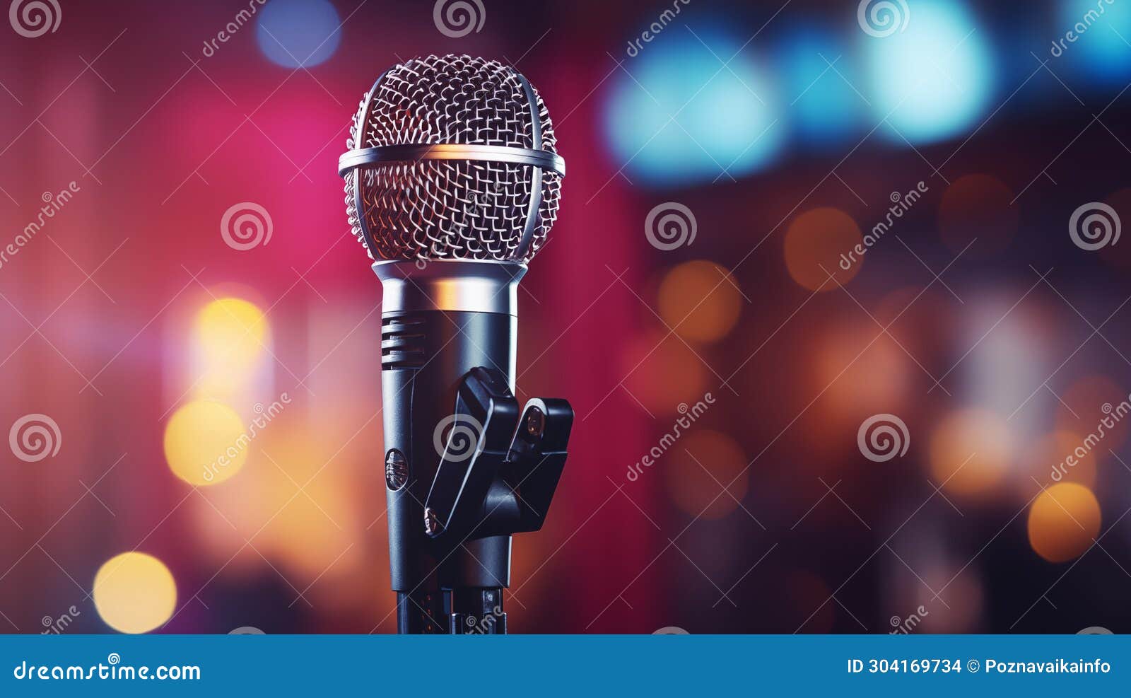 Microphone on Concert Stage. Banner with Place for Text Stock Photo ...