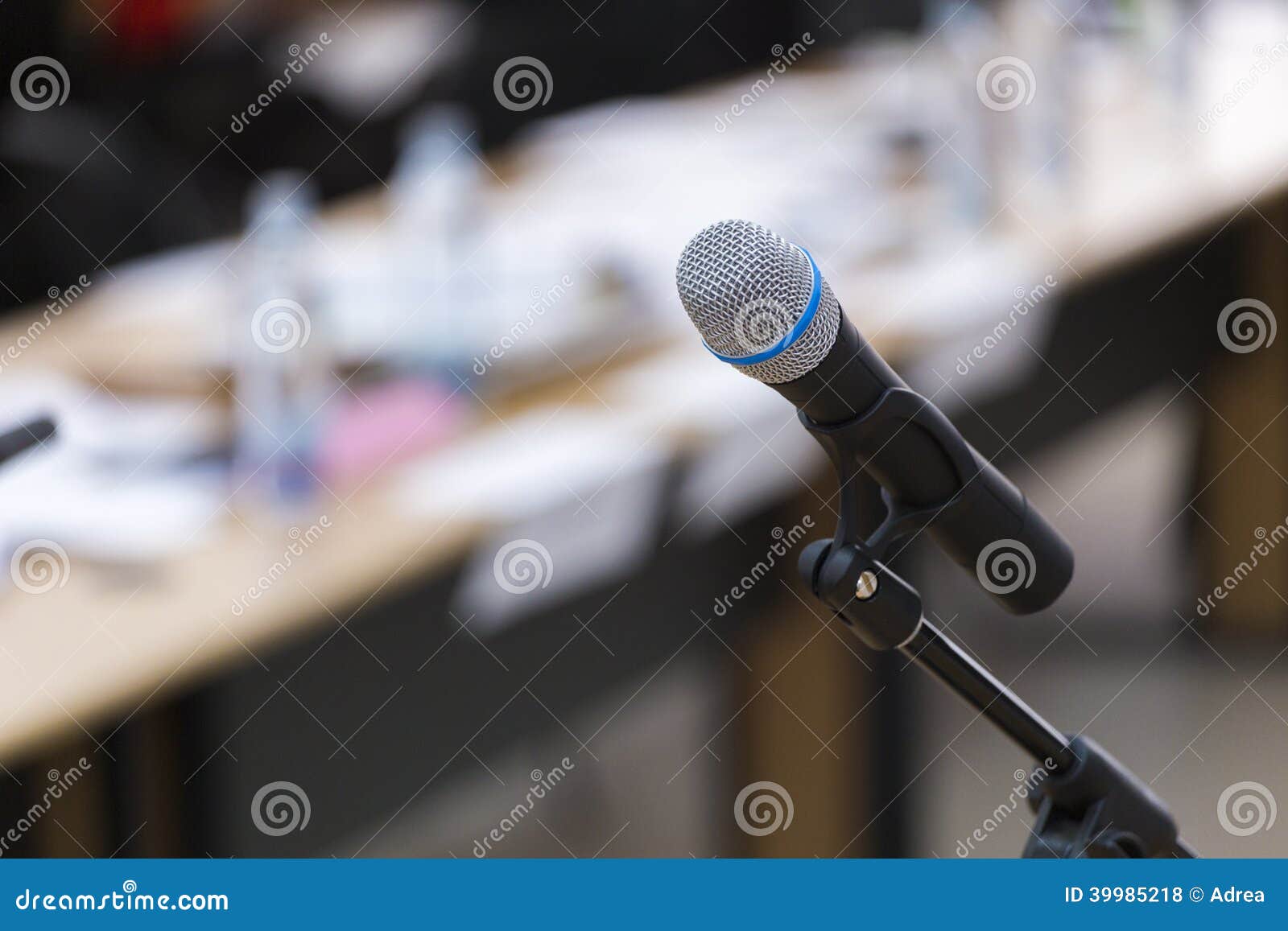 Microphone and Arranged Tables in a Conference Room Stock Photo - Image ...