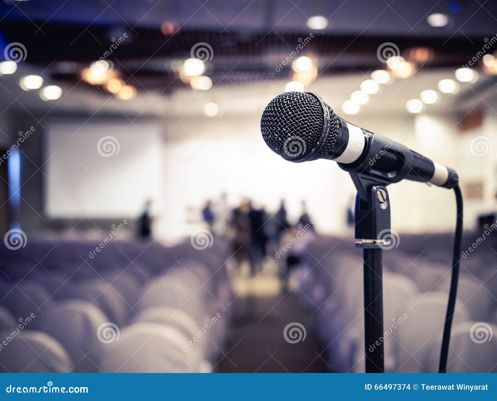 Microphone in Conference Seminar Room Event Background Stock Photo ...