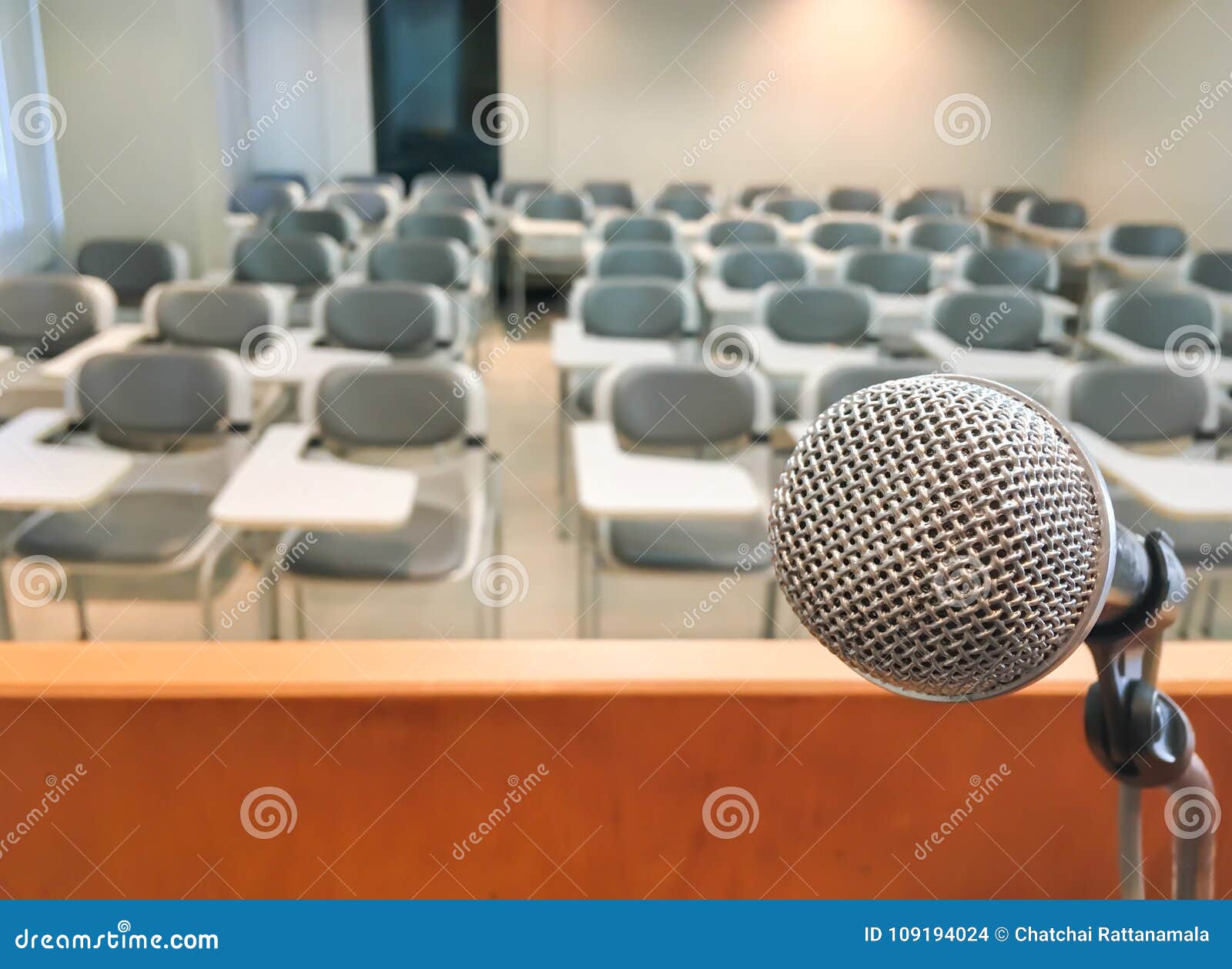 Microphone in Conference Seminar Room Event and Meeting Background ...