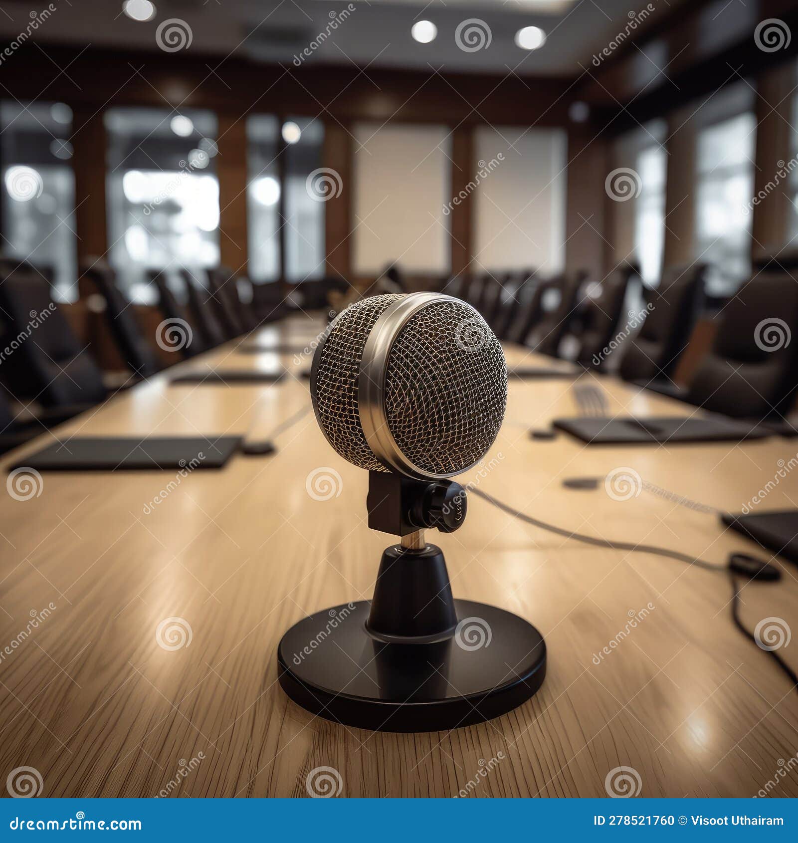 Microphone at Conference Table in Meeting Room,AI Generated Stock ...