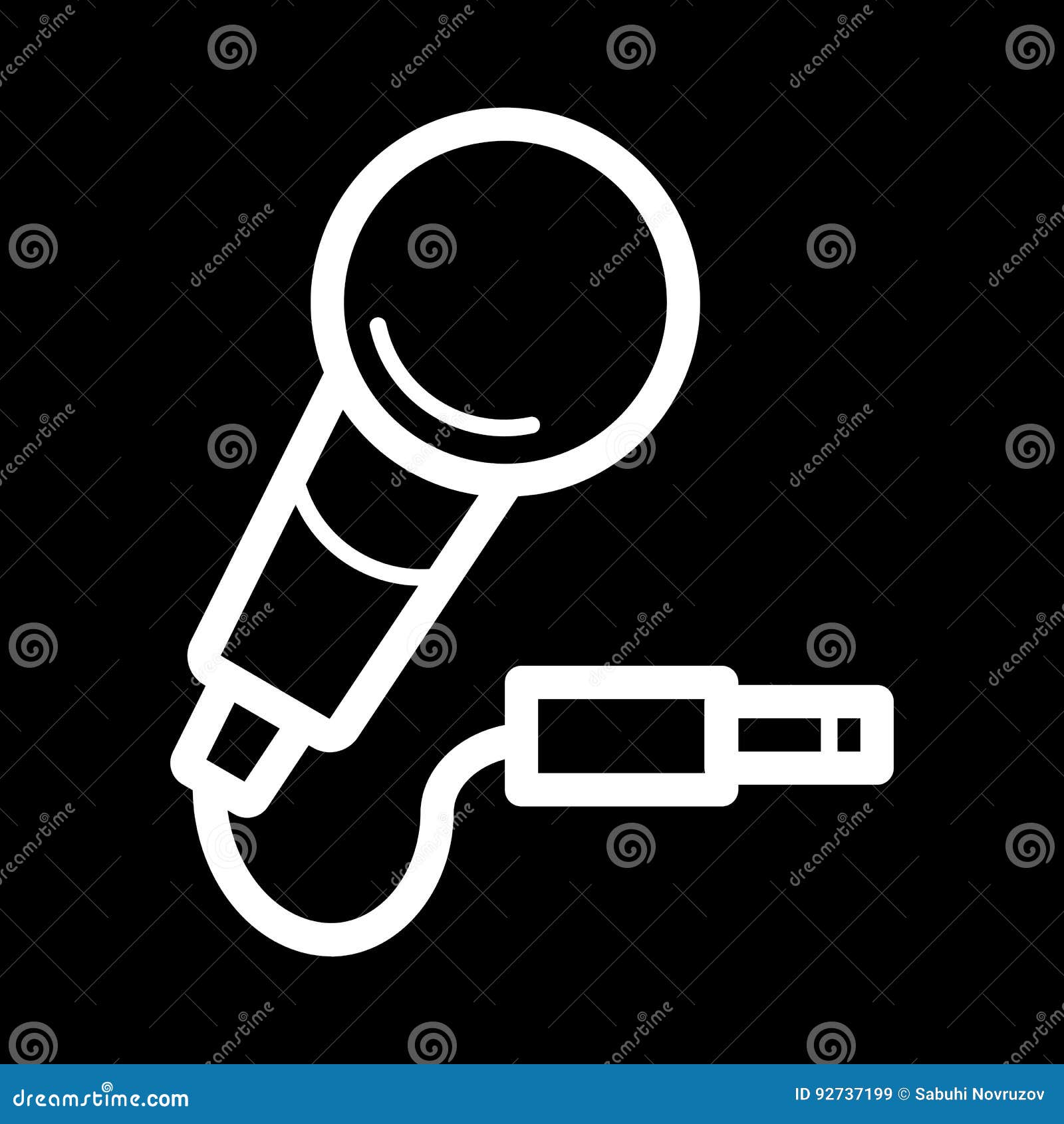 Microphone with Cord, Vector Icon. Isolated on Black Stock Vector ...