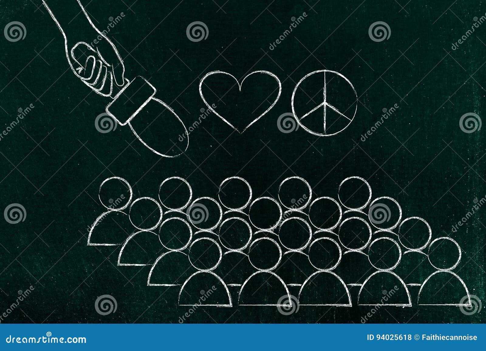 Microphone and Crowd with Peace and Love Symbol Stock Illustration ...