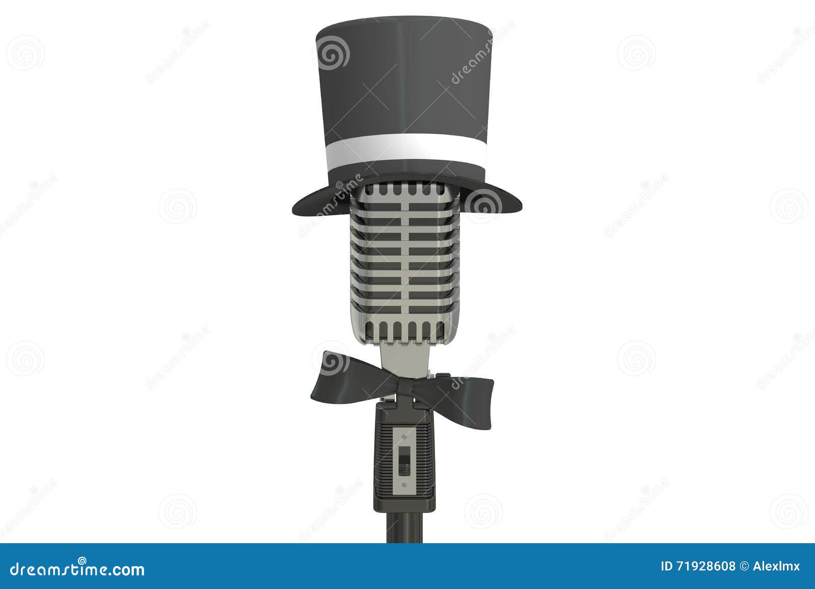 Microphone with Cylinder Hat and Bow Tie, 3D Rendering Stock ...