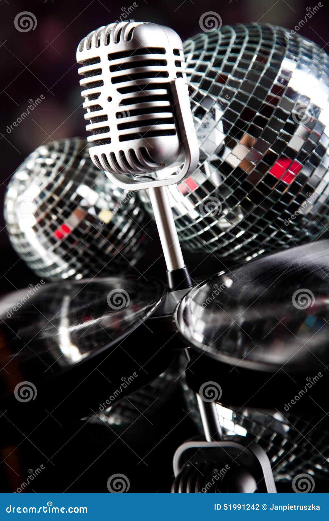 Microphone with Disco Balls, Music Saturated Concept Stock Photo ...