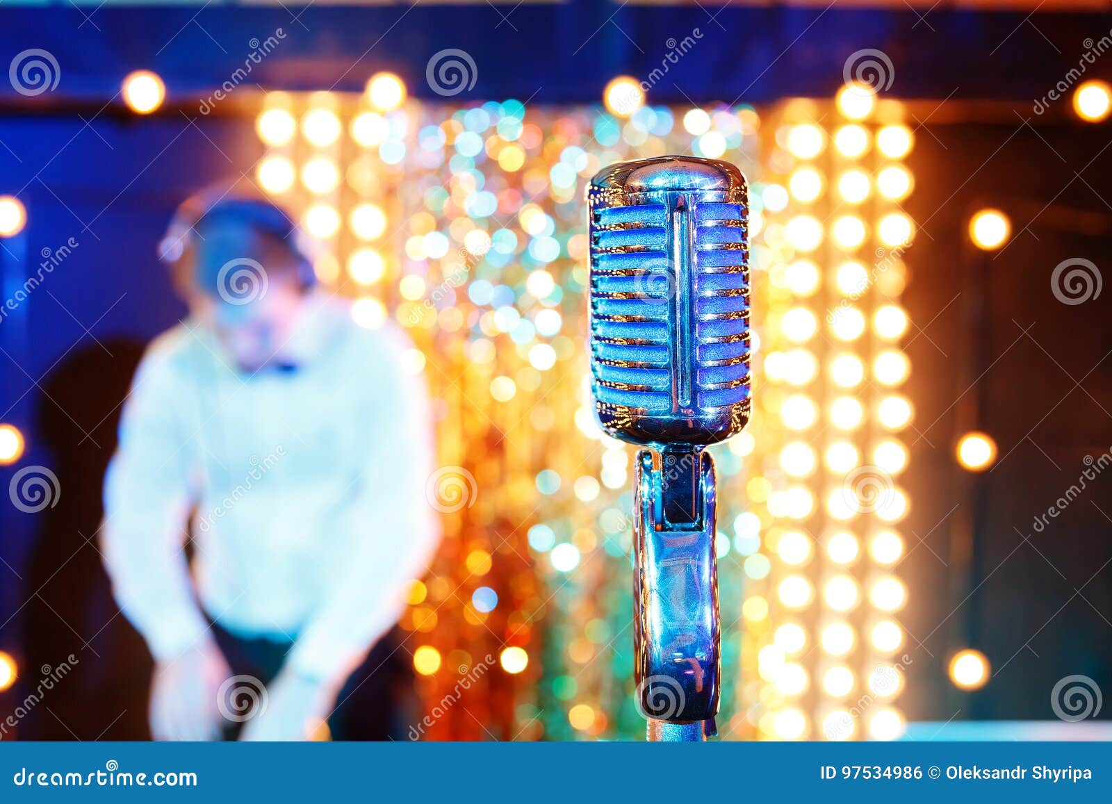 Microphone and DJ the Background Stock Photo - Image of mixer ...