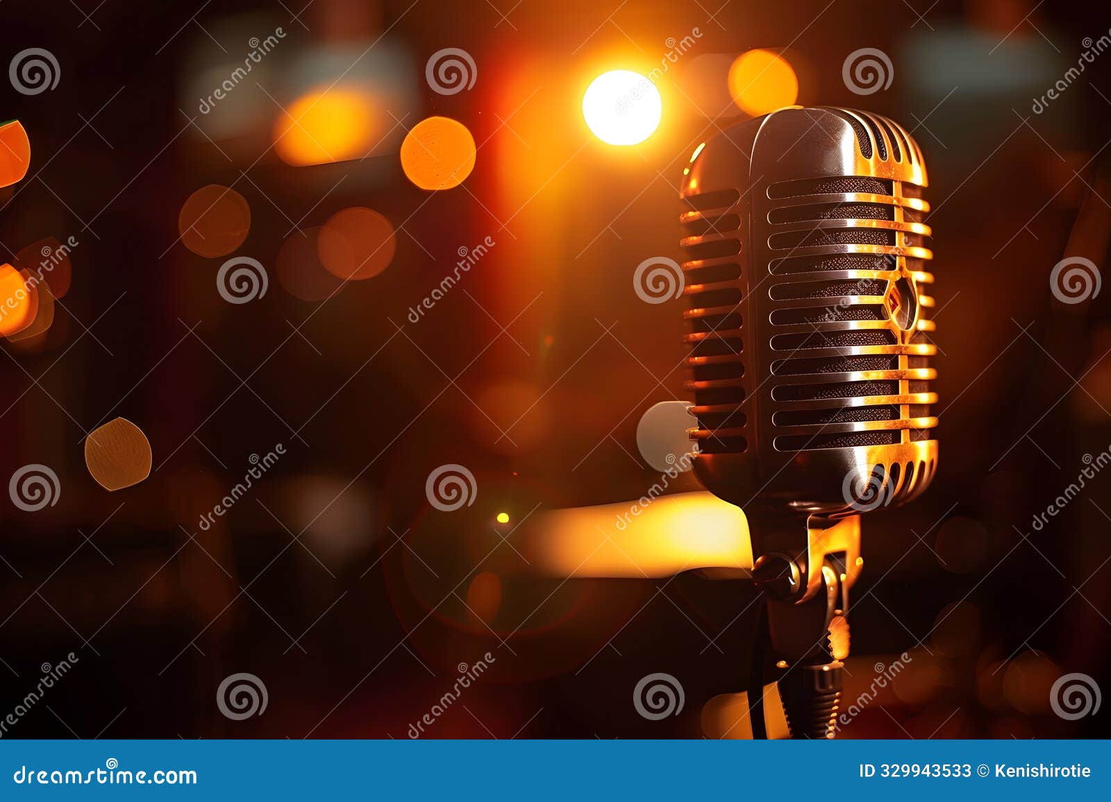 Microphone on Dramatic Stage with Colorful Lighting and Fog Effects ...