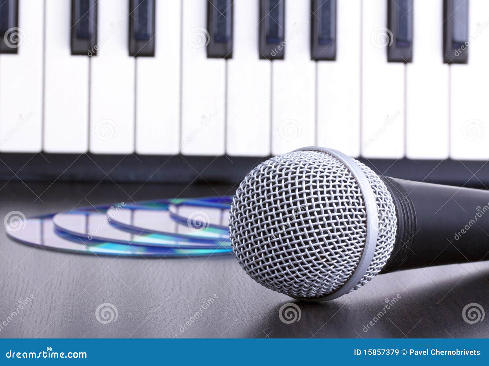 Microphone, Electronic Keyboardand Cd Discs Stock Image - Image of ...