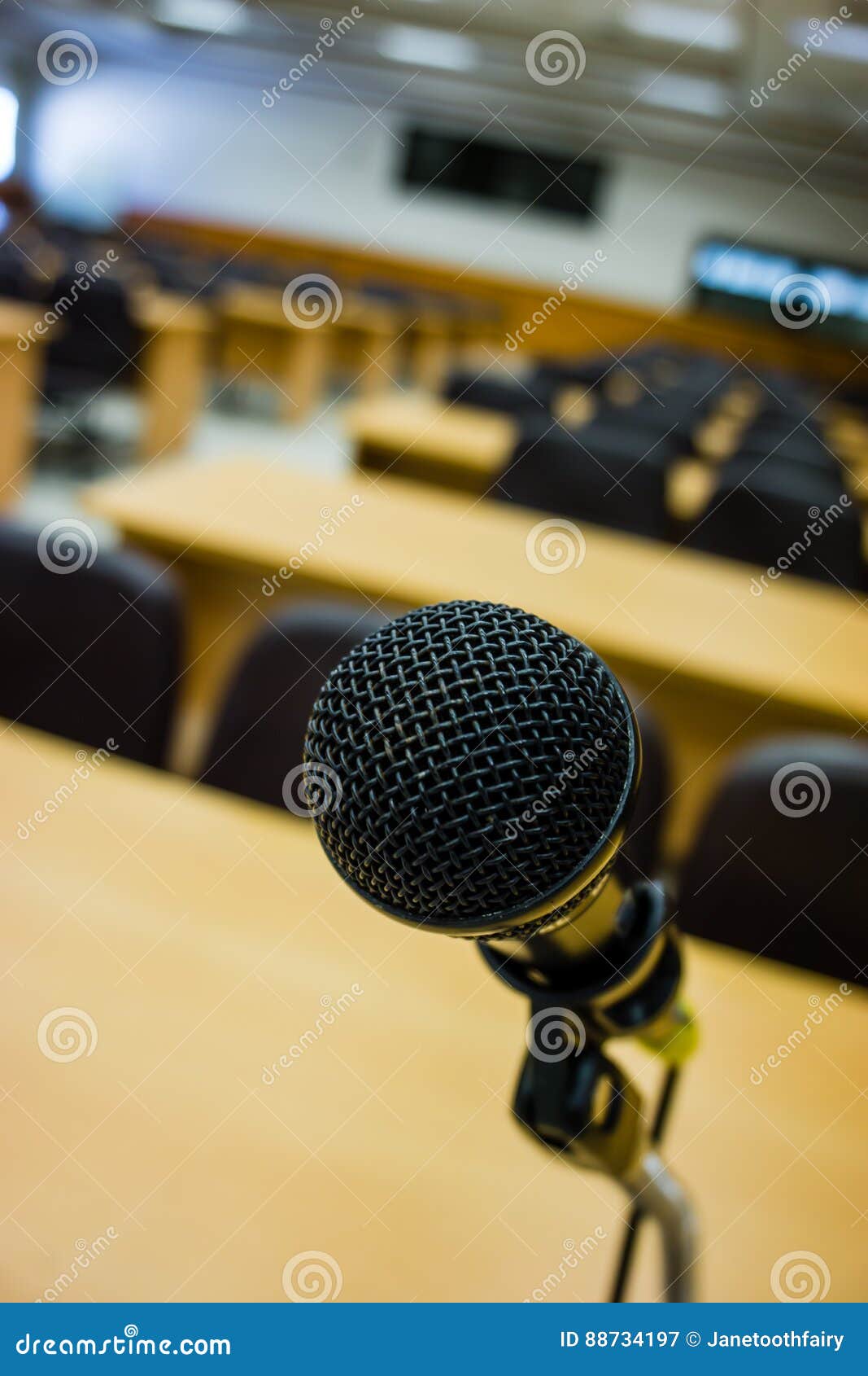 Microphone in Empty Conference Room . Stock Image - Image of conference ...