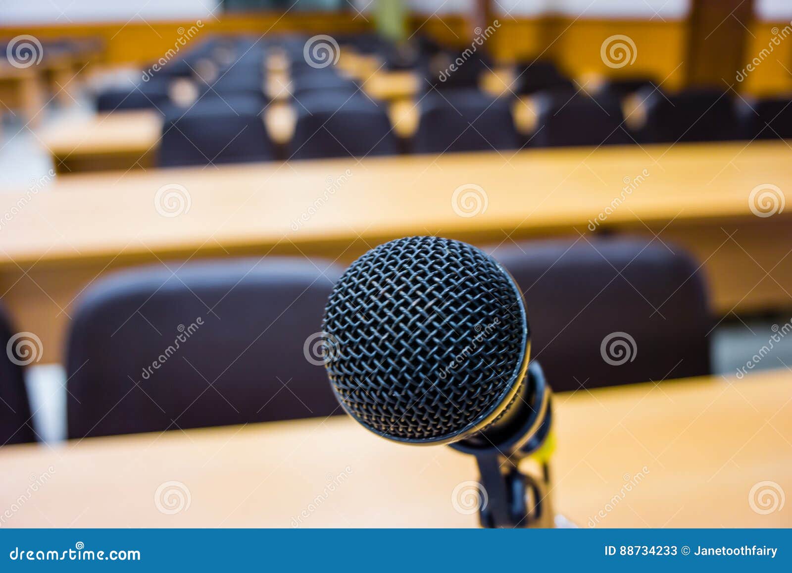 Microphone in Empty Conference Room . Stock Image - Image of closeup ...
