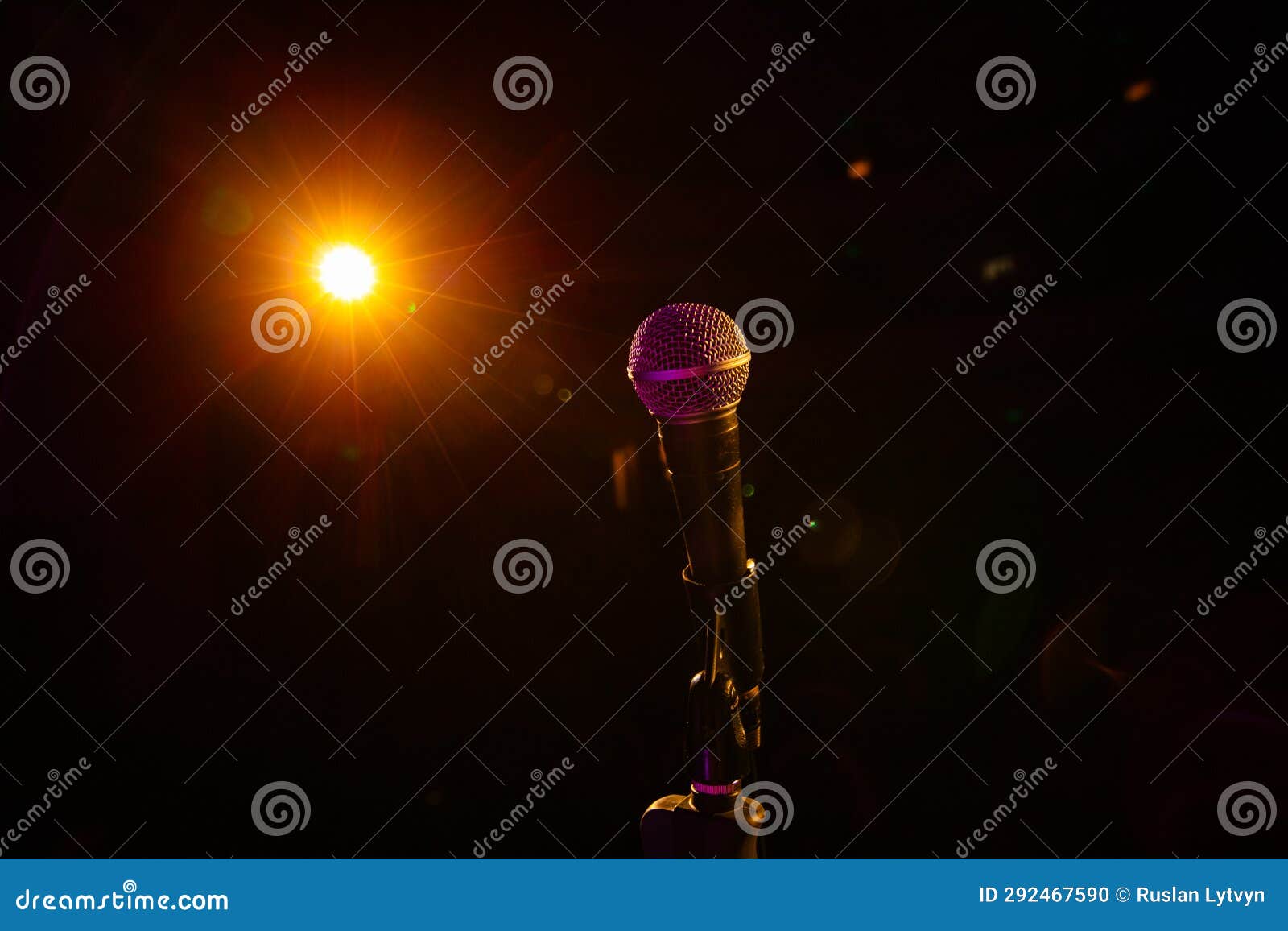 Microphone on the Empty Stage with Spotlights Stock Photo - Image of ...