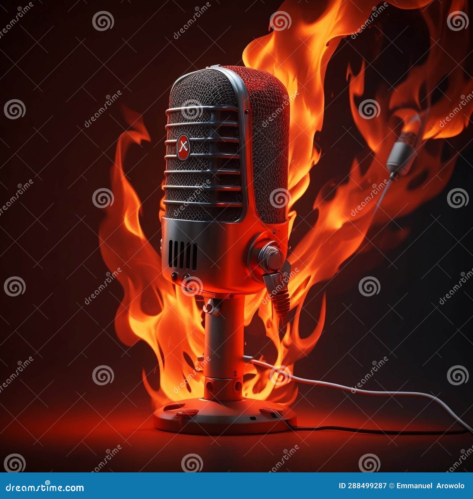 Microphone on fire stock image. Image of screenshot - 288499287