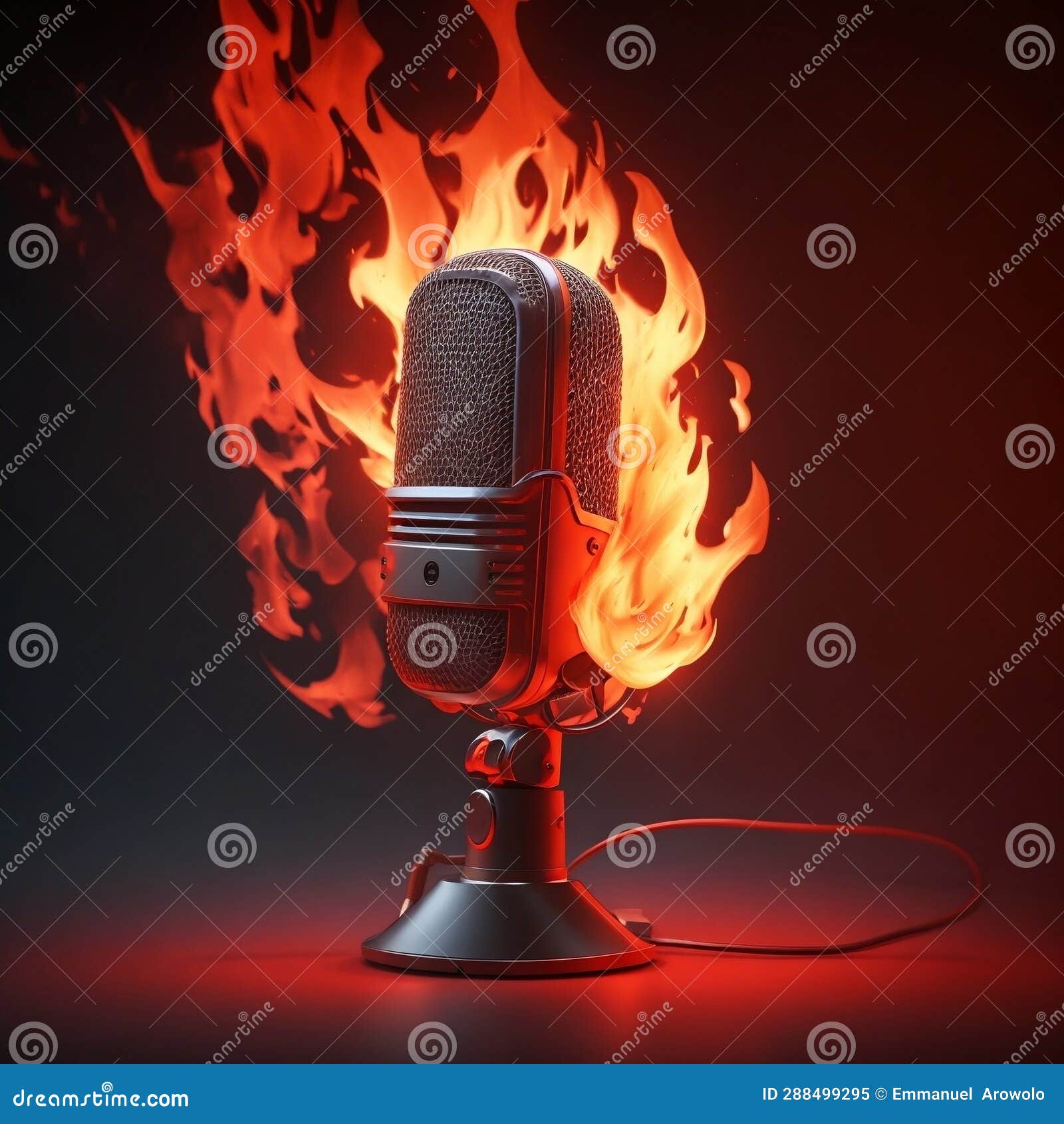 Microphone on fire stock image. Image of lighting, music - 288499295