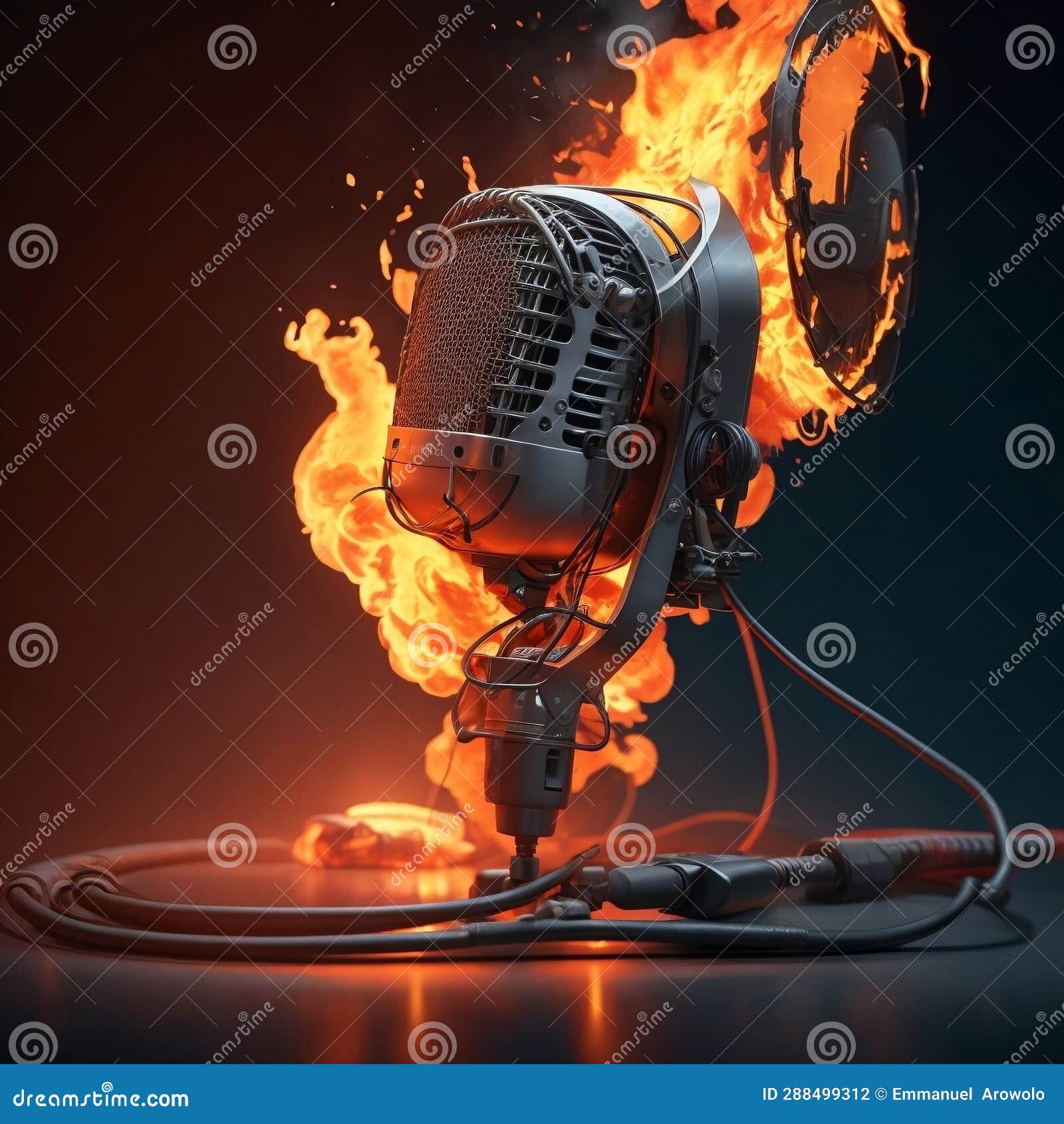 Microphone on fire stock photo. Image of microphone - 288499312