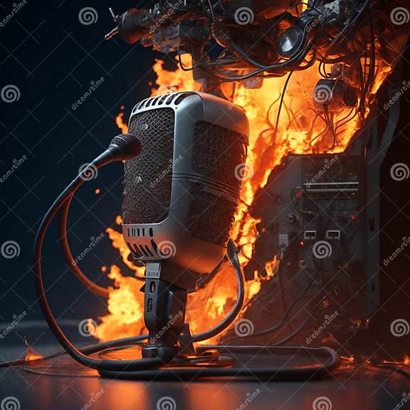 Microphone on fire stock illustration. Illustration of component ...