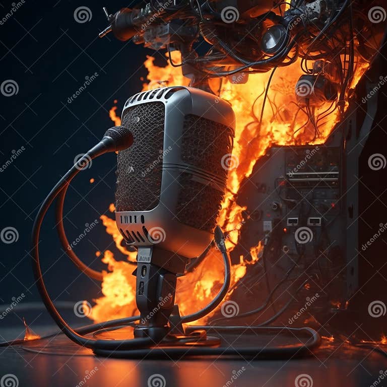 Microphone on fire stock illustration. Illustration of component ...