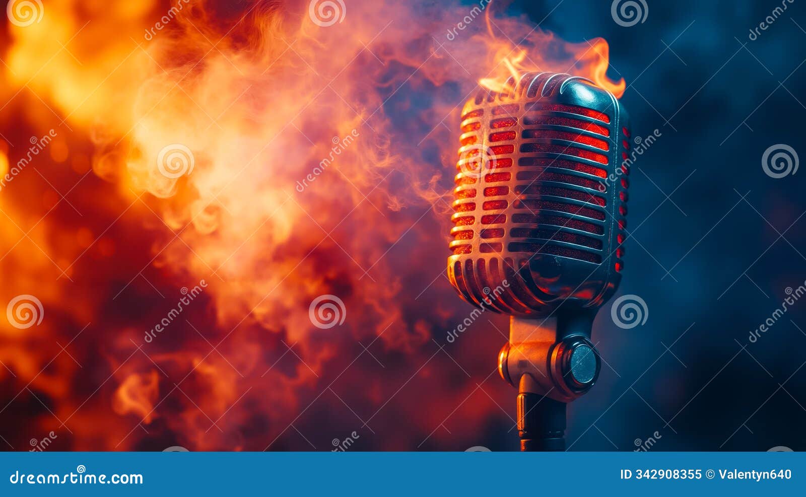 A Microphone on Fire with a Blue Background Stock Image - Image of ...