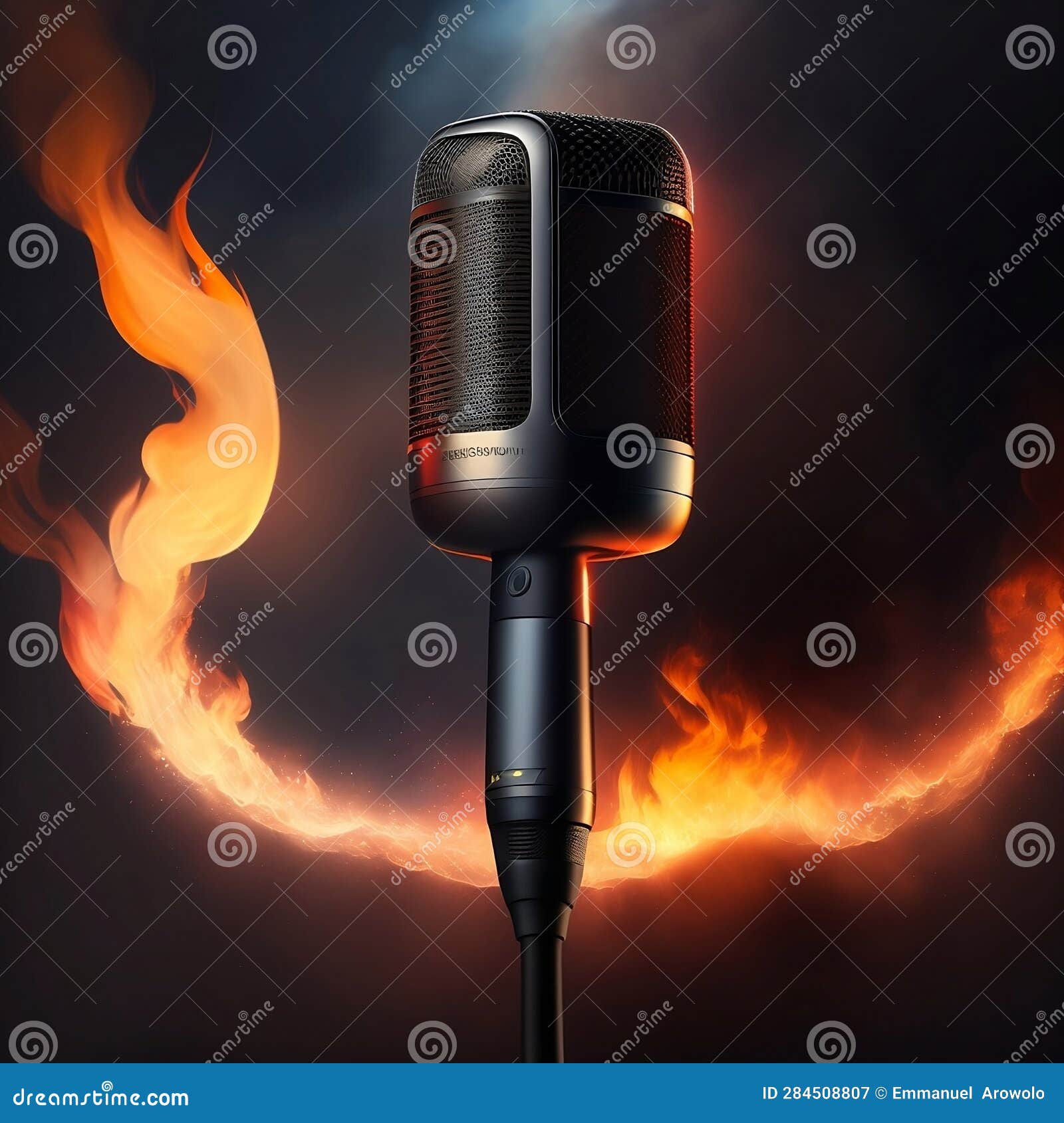 Microphone on fire stock illustration. Illustration of text - 284508807