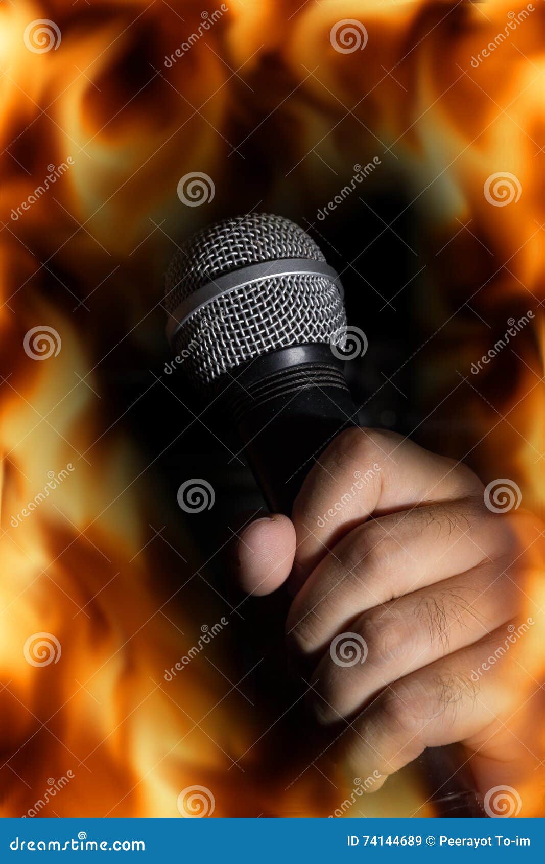 Microphone with Fire Flame Screen. Stock Image - Image of solo, live ...