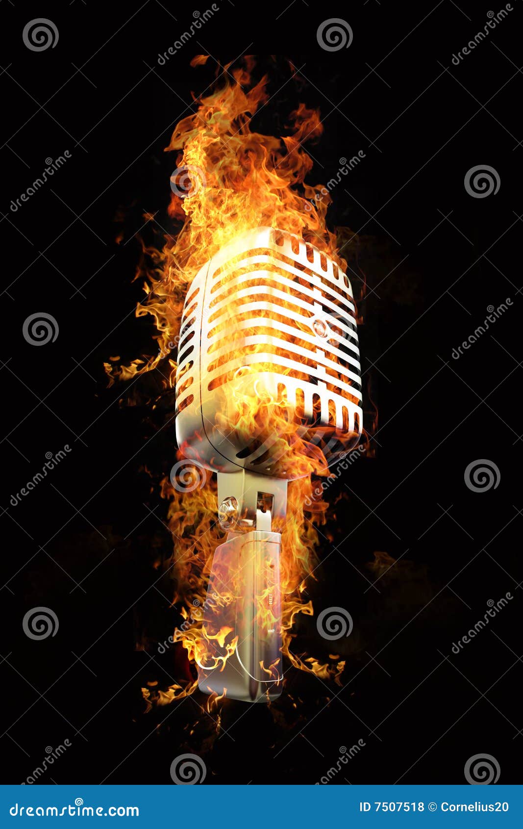 Microphone in flames stock illustration. Illustration of burn - 7507518