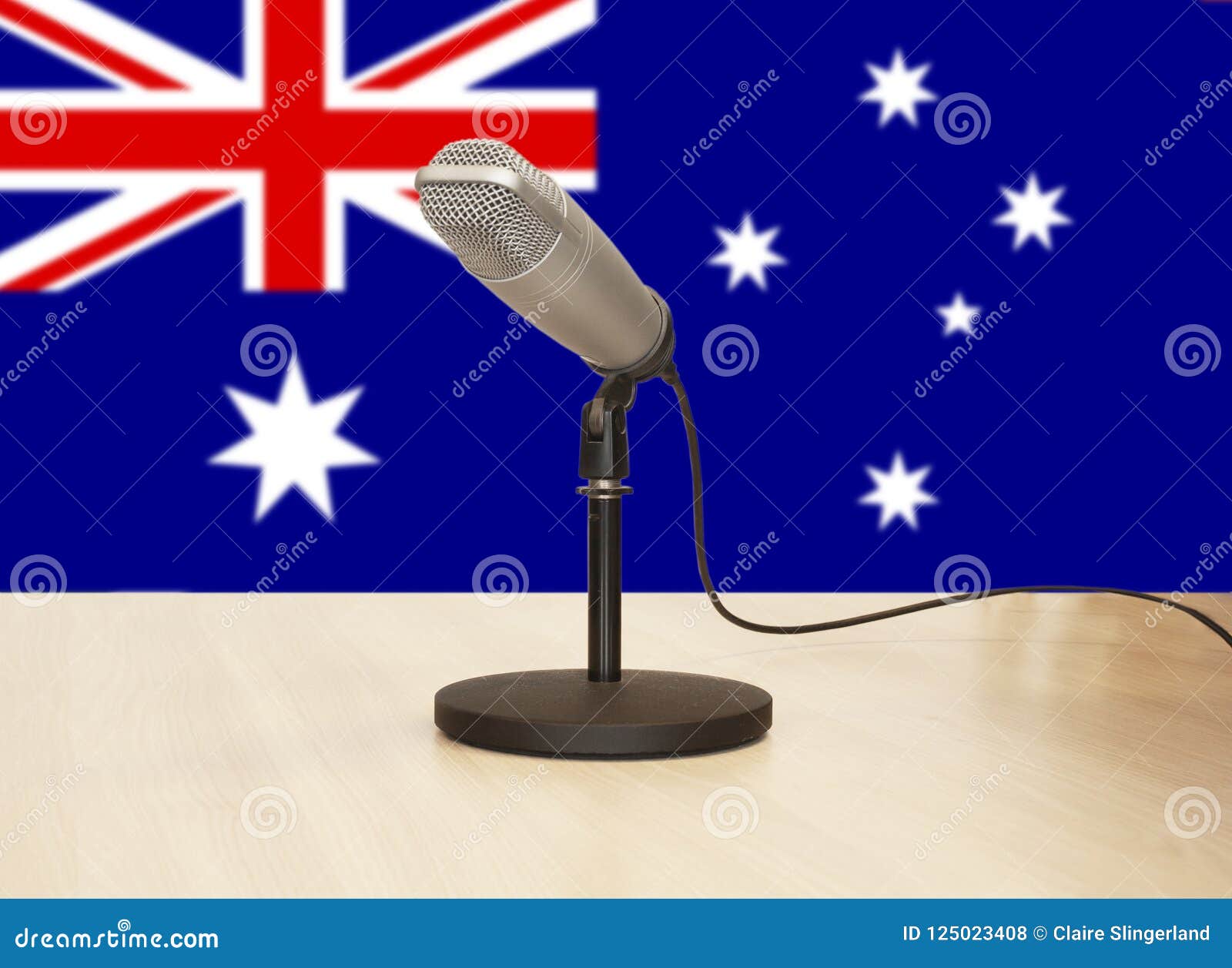 Microphone in Front of an Australian Flag Stock Photo - Image of ...