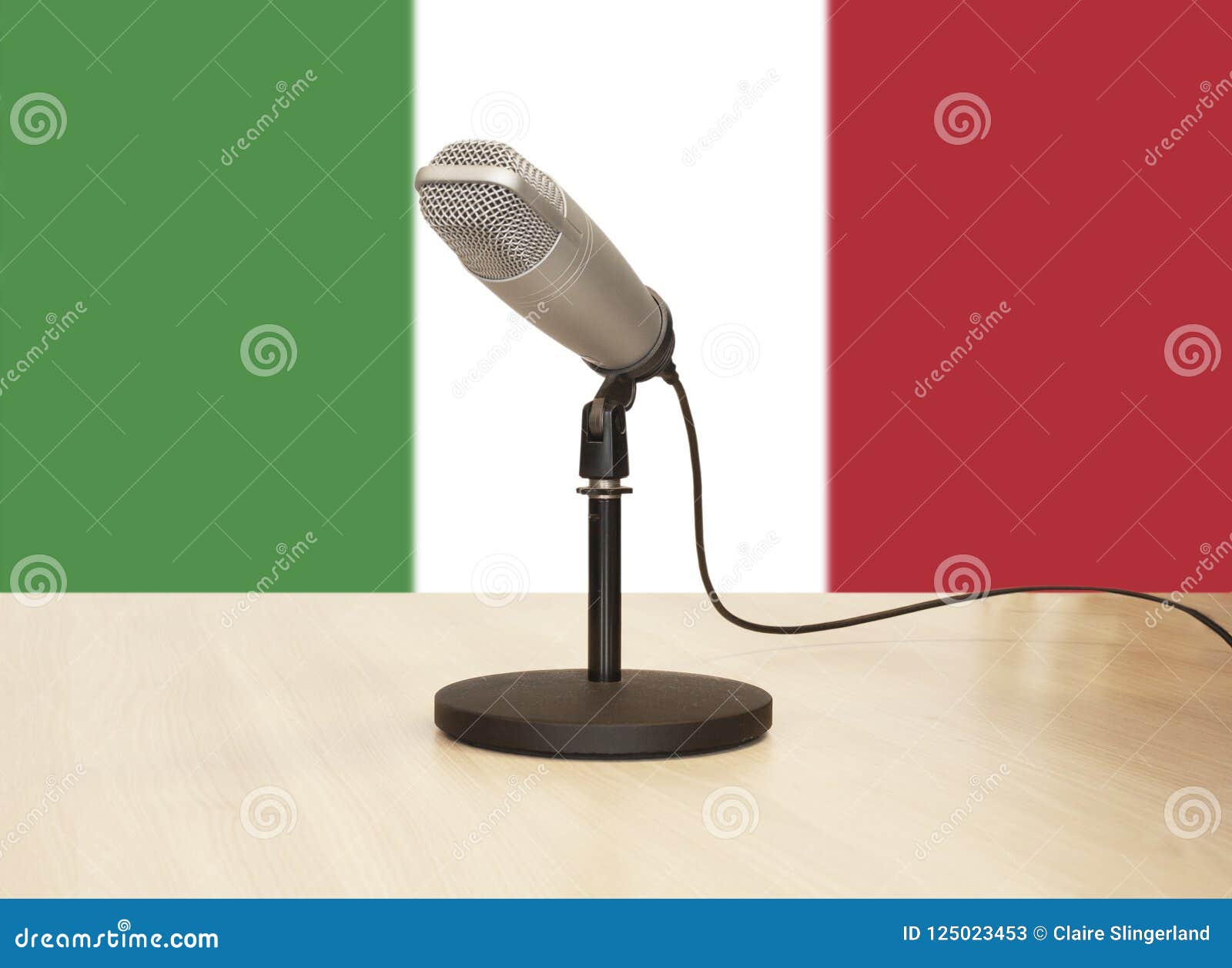 Microphone in Front of an Italian Flag Stock Image - Image of flag ...