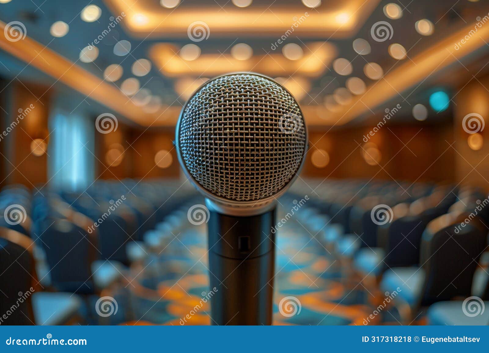 Microphone in Front Neat Row of Empty Chairs Blurred Seminar Room ...