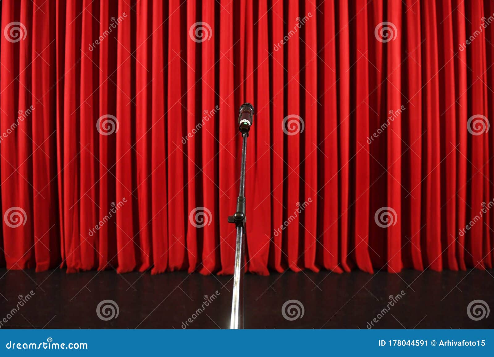 Microphone in Front of a Red Curtain Stock Image - Image of cancel ...