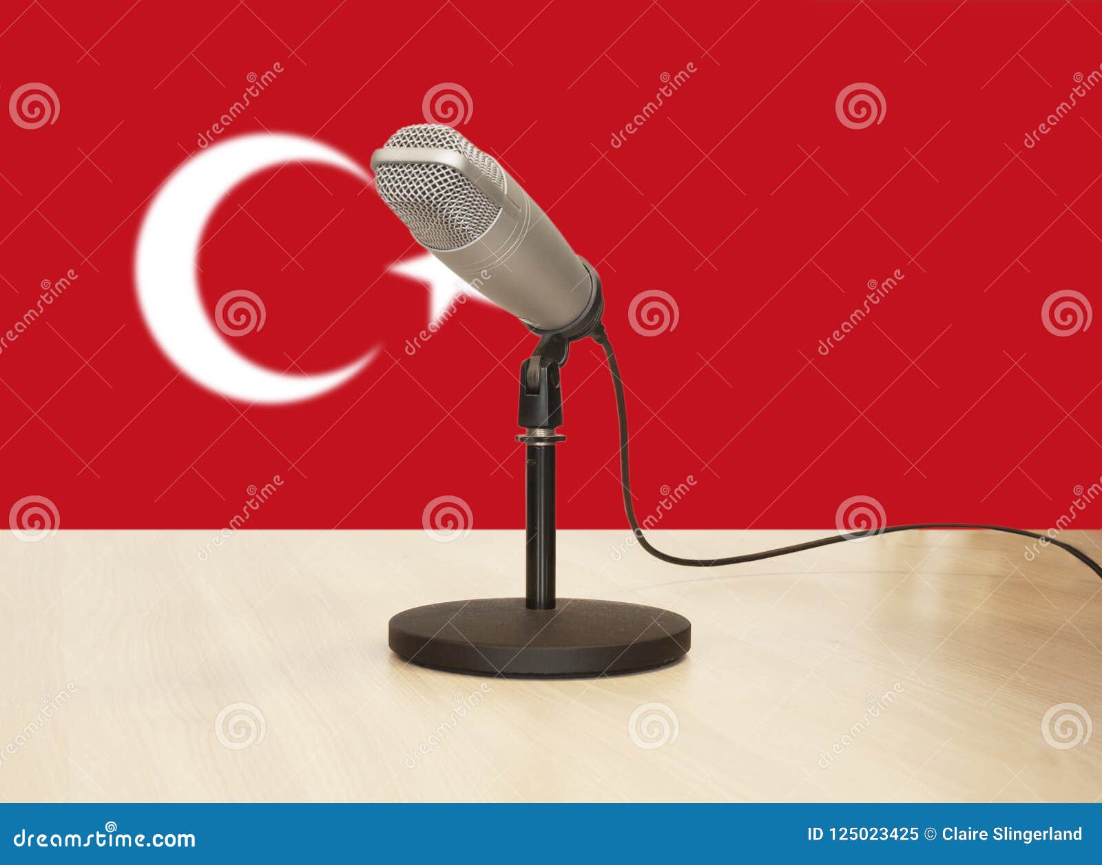 Microphone in Front of a Turkish Flag Stock Image - Image of medium ...