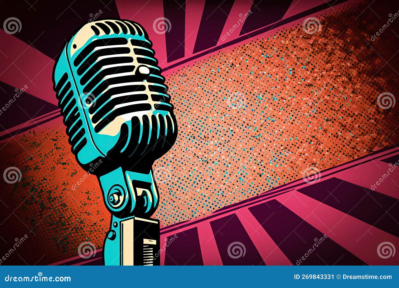 Retro Style Microphone on a Stage with Comic Background. Generative Ai ...