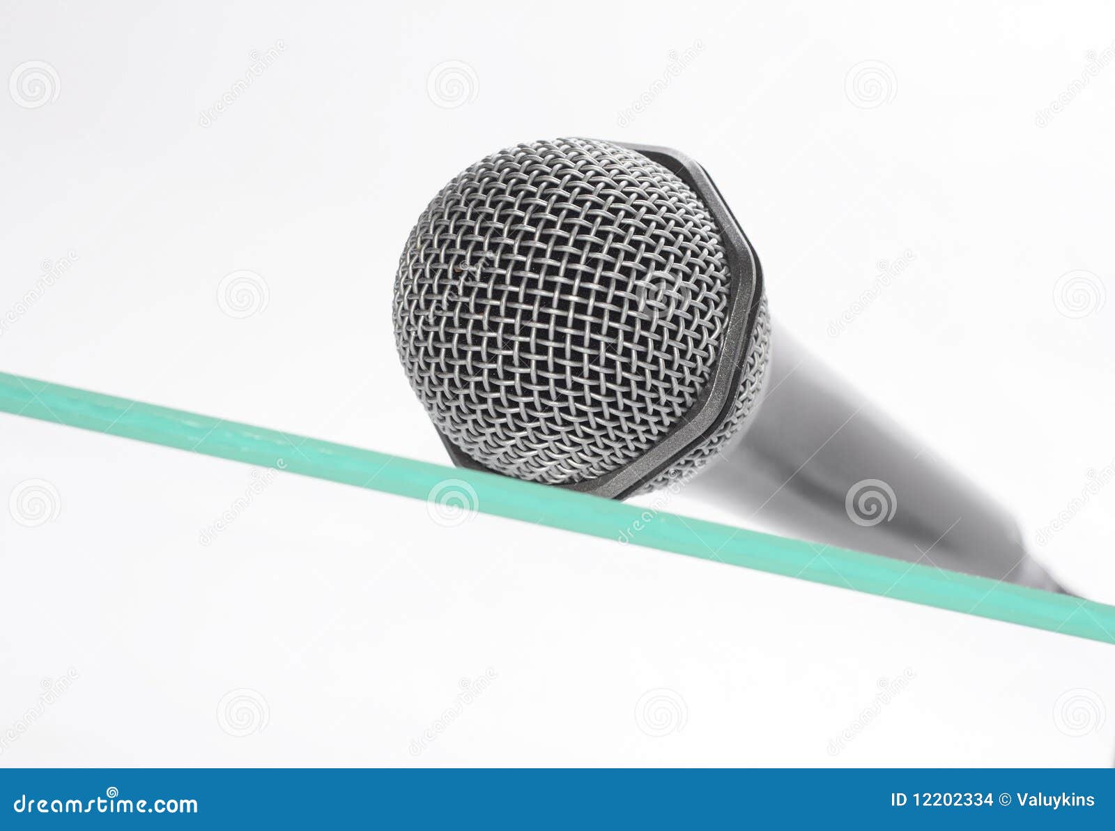Microphone the glass table stock photo. Image of high - 12202334