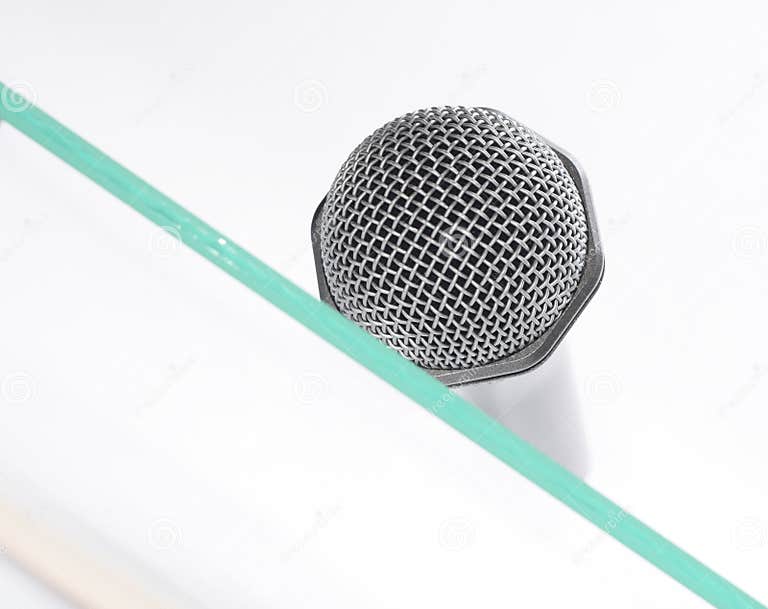 Microphone on the Glass Table Stock Photo - Image of music, sound: 13084608