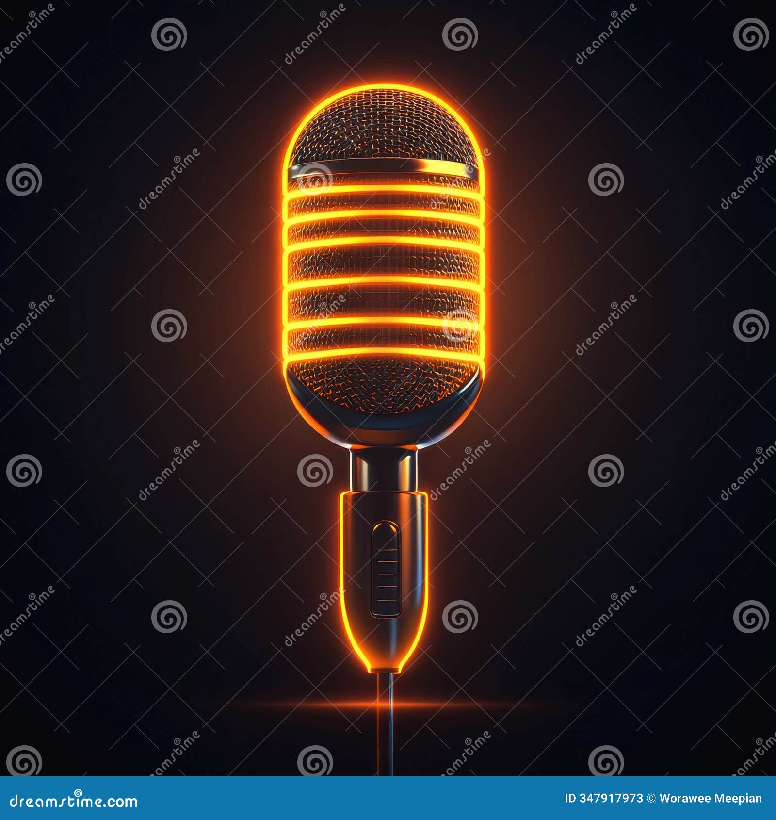 A Microphone with a Glowing Orange Cord Stock Image - Image of session ...