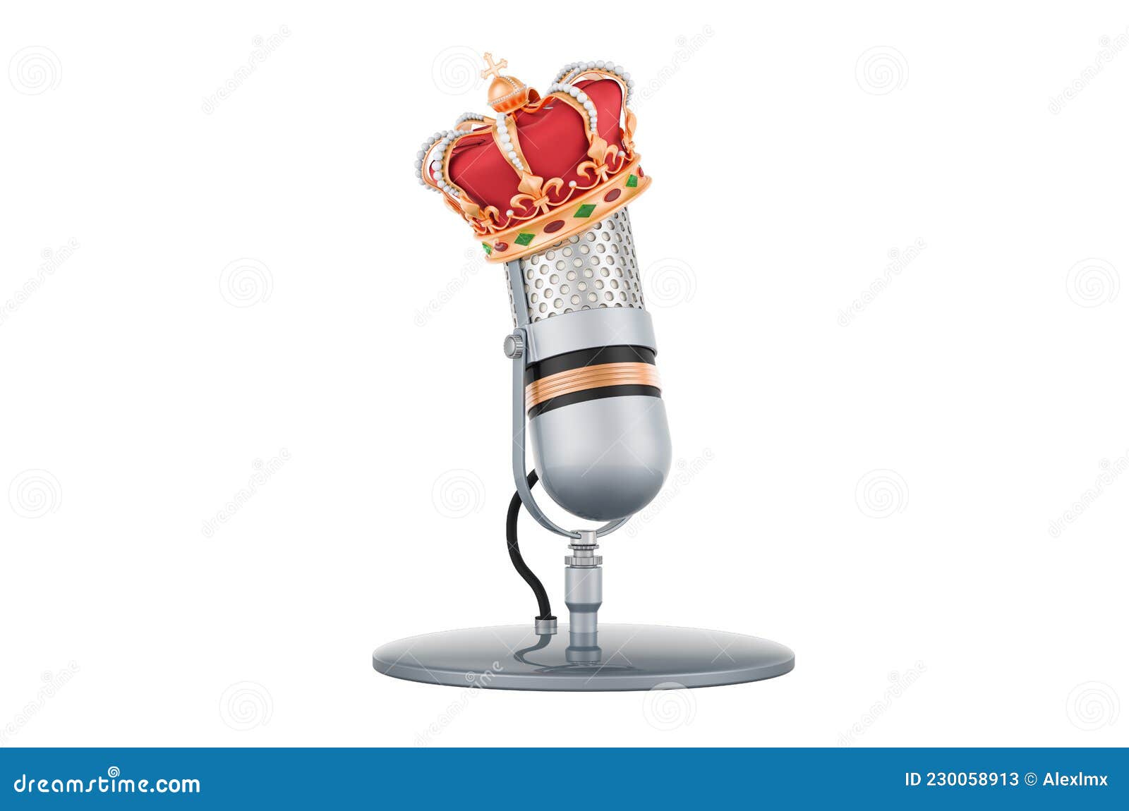 Microphone with Golden Crown, 3D Rendering Stock Illustration ...