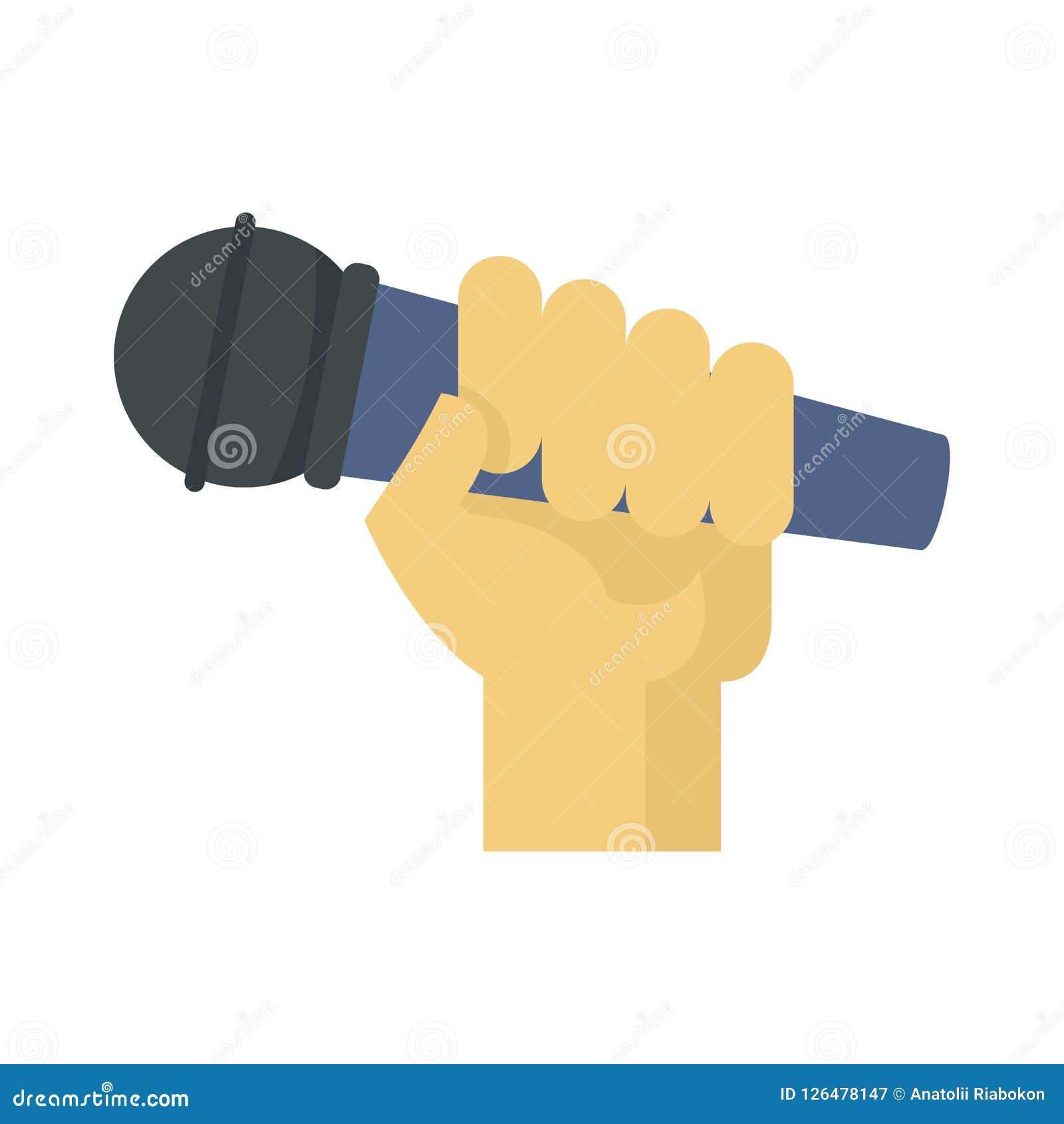 Microphone in Hand Icon, Flat Style Stock Vector - Illustration of ...