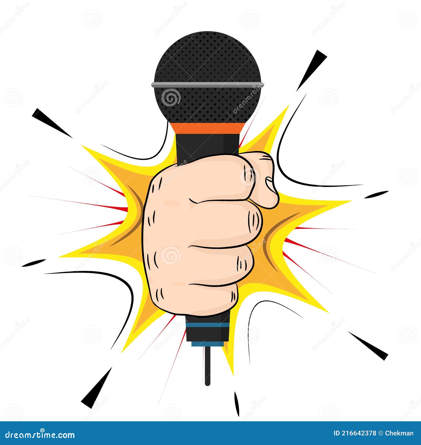 Microphone in the Hand of a Man. Vector Illustration. Interview Concept ...