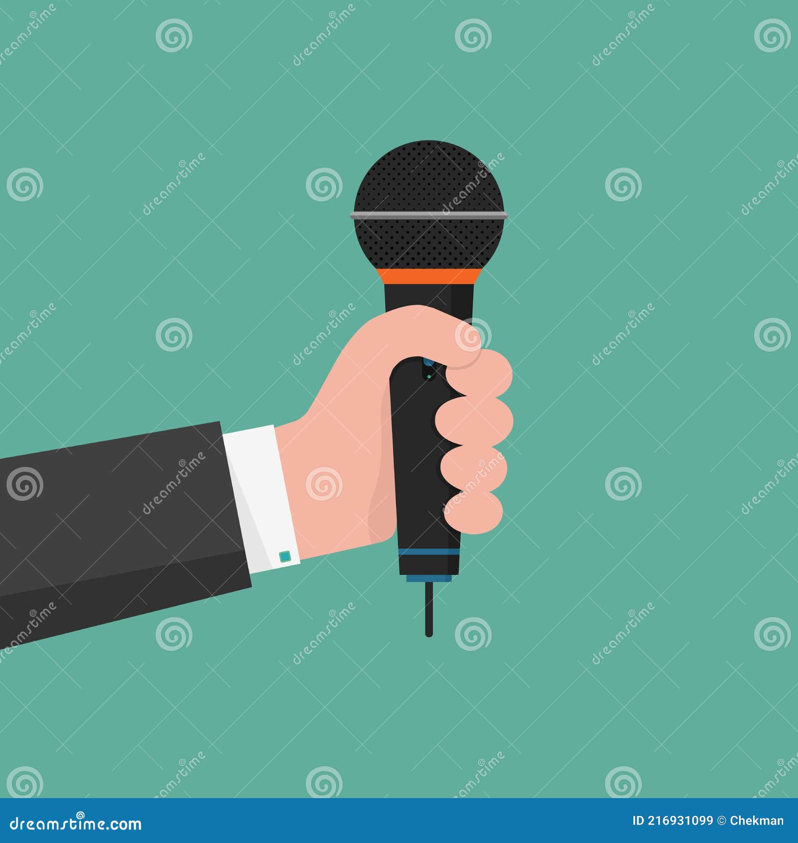 Microphone in the Hand of a Man. Vector Illustration. Interview Concept ...