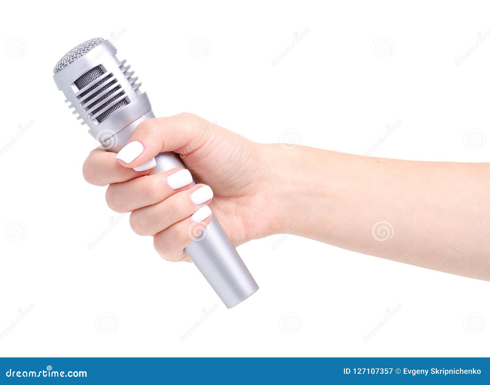 Microphone in hand stock image. Image of holding, black - 127107357