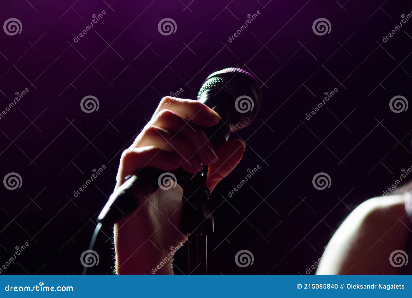 Microphone in Hand Singer on the Stage. Stock Photo - Image of holding ...