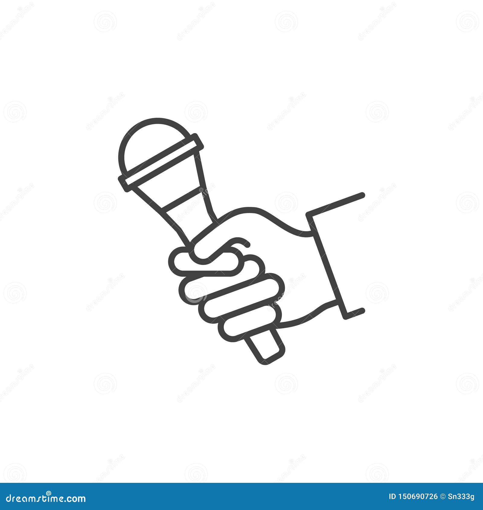 Microphone in Hand Vector Linear Icon. Hand with Mic Symbol Stock ...