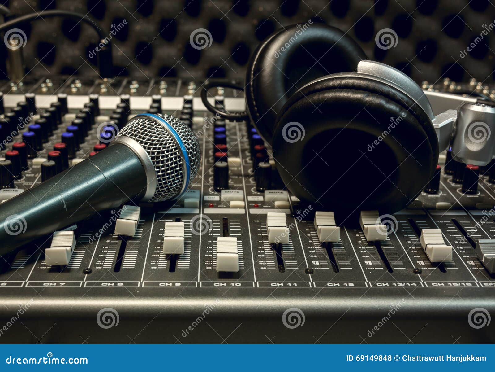 Microphone,headphone,sound Mixer Background. Stock Photo - Image of ...