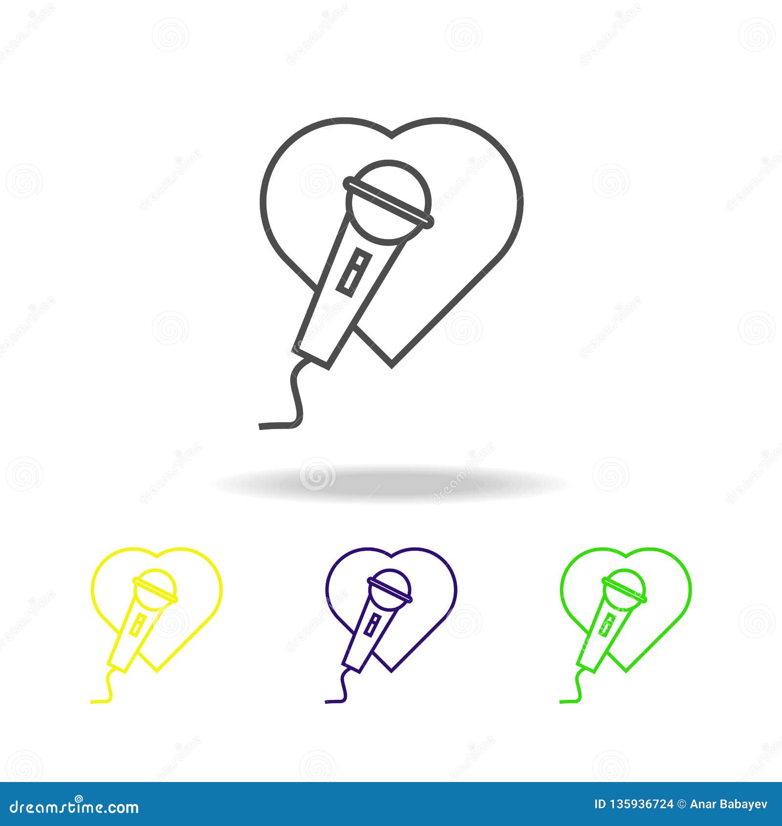 Microphone and Heart Multicolored Icon. Element of Wedding, Thin Line ...