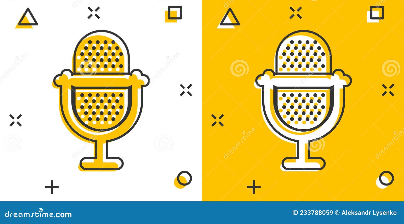 Microphone Icon in Comic Style. Studio Mike Cartoon Vector Illustration ...