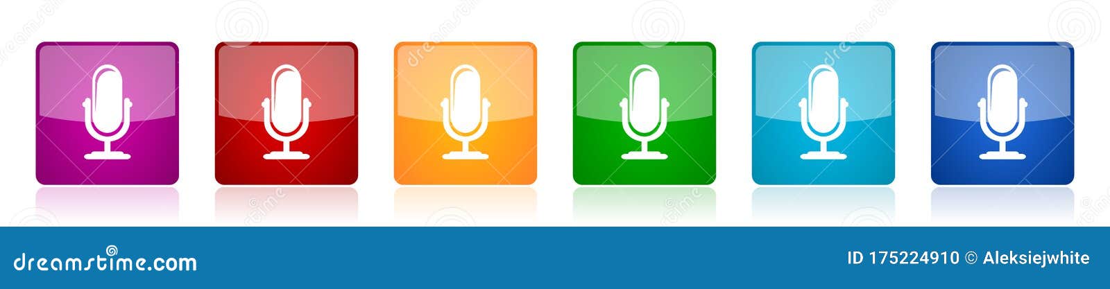 Microphone Icon Set, Colorful Square Glossy Vector Illustrations in 6 ...