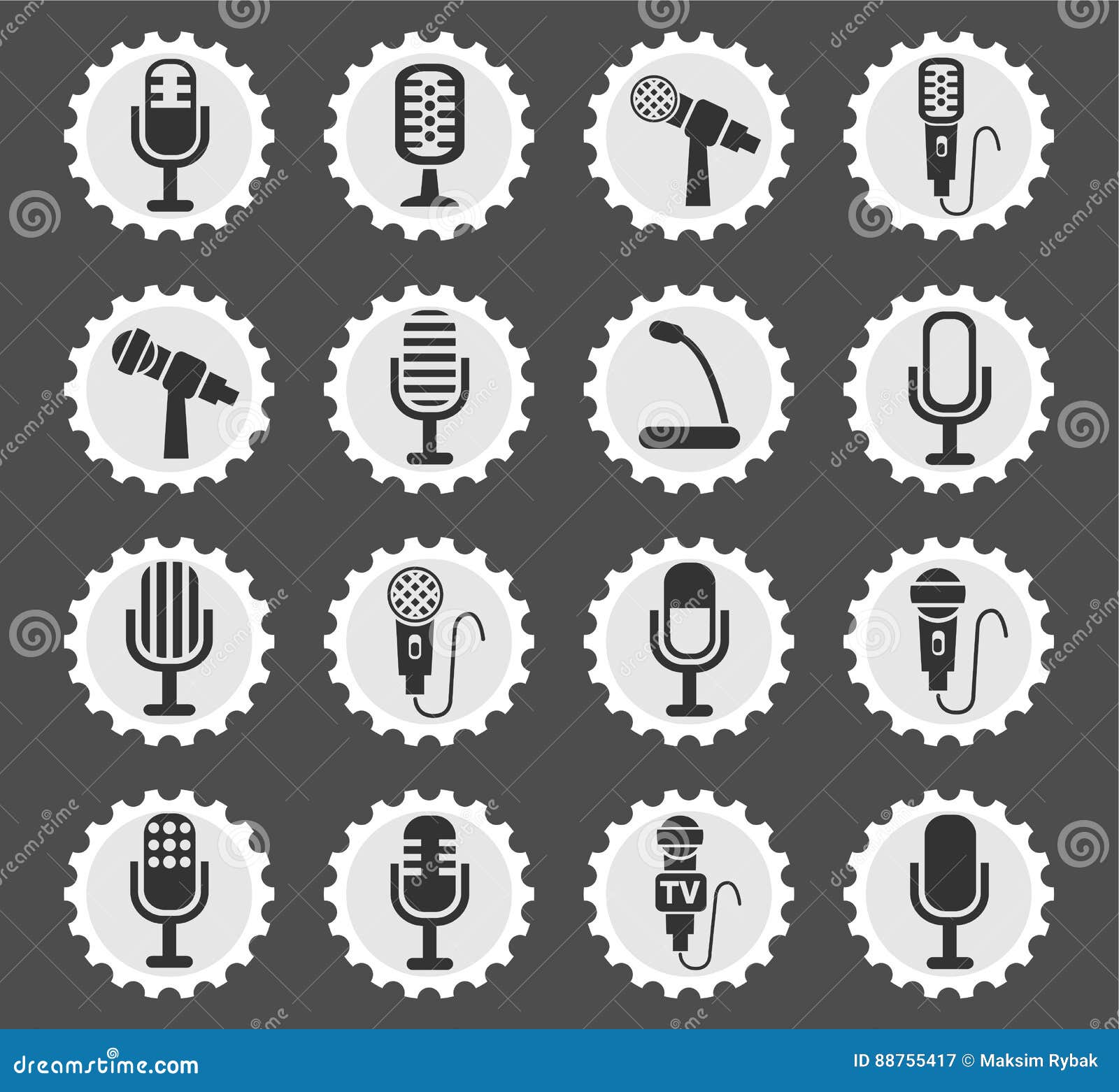 Microphone icon set stock illustration. Illustration of equipment ...
