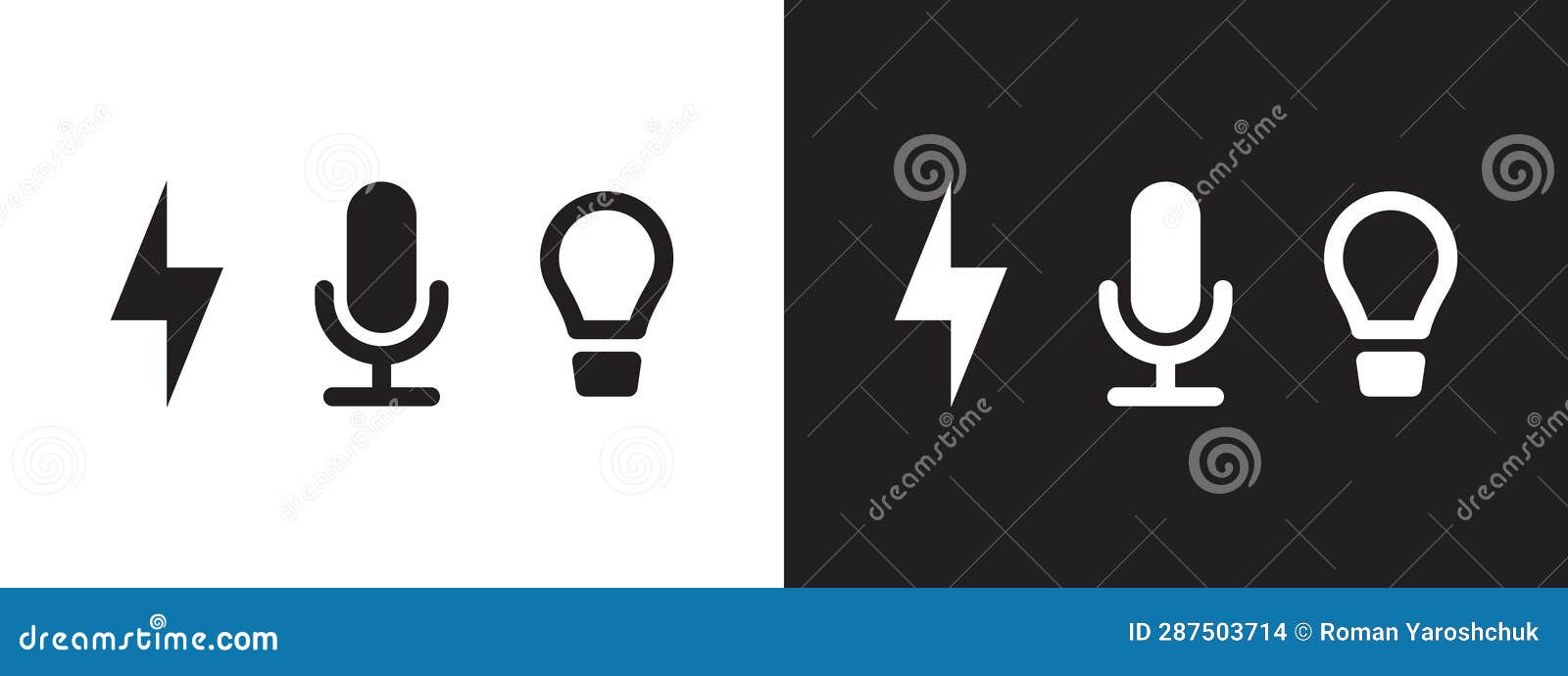 Microphone Icons Lightning and Light Bulb. Interface Icons Stock Vector ...