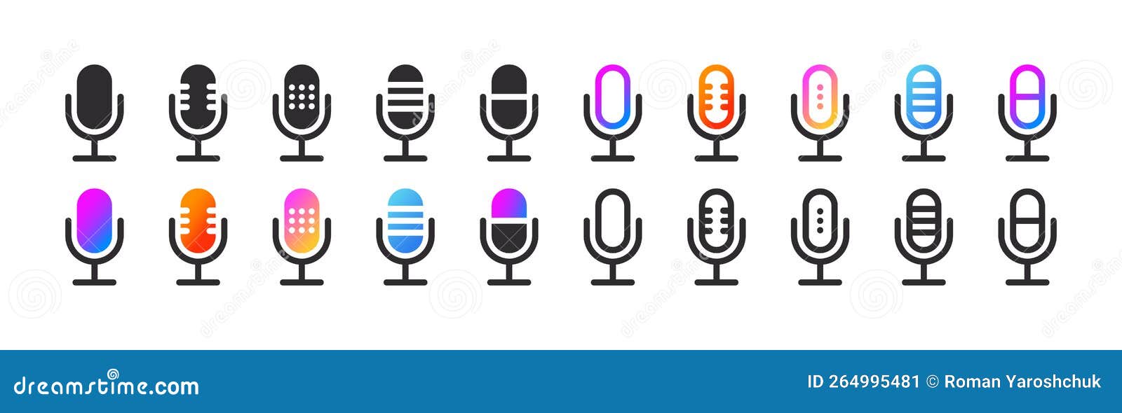 Set Of Icons Podcast Banners Or Labels For Online Broadcasting. Audio ...